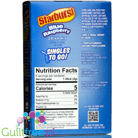 Starburst Zero Sugar Blue Raspberry Singles to Go 0.48oz (13.5g ...
